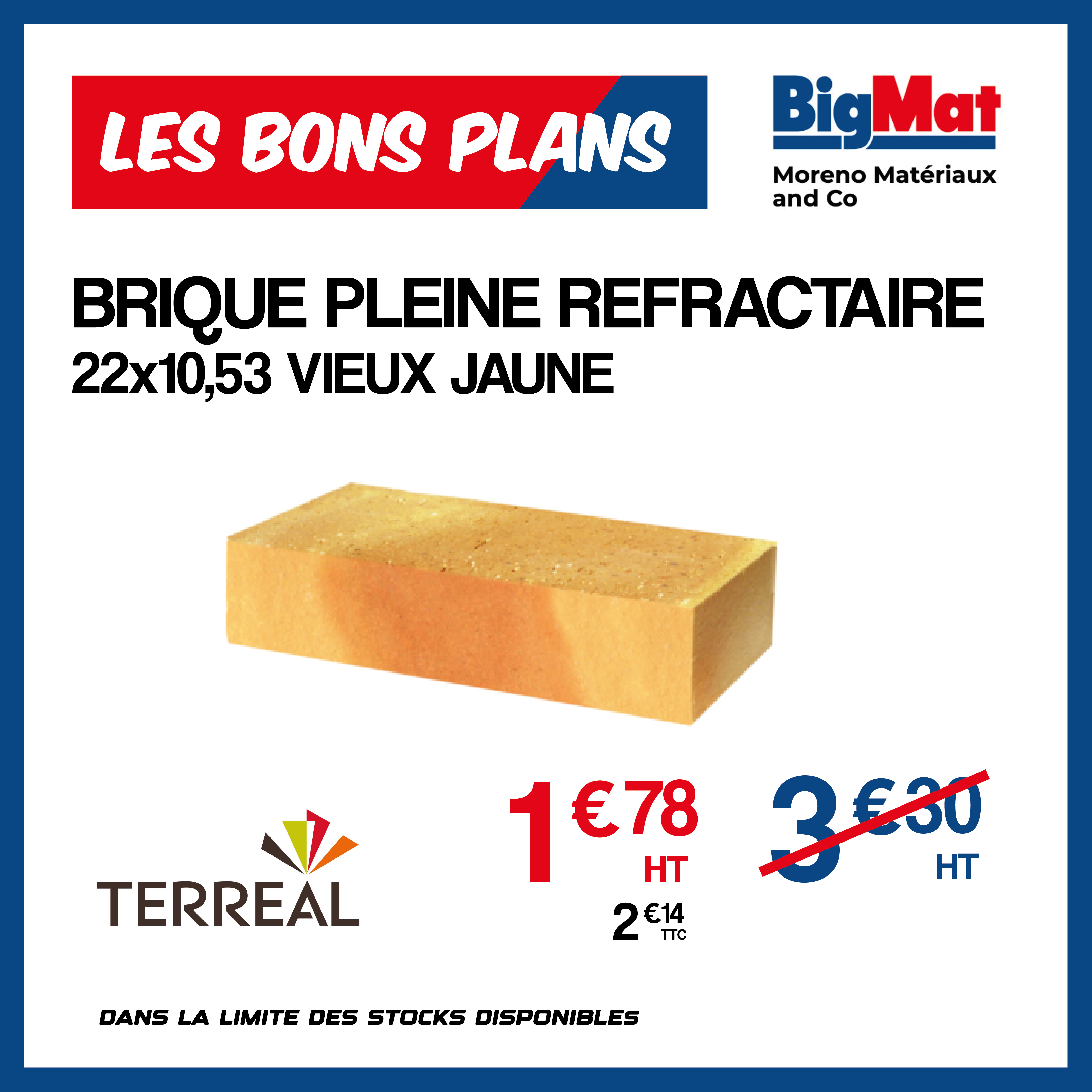 BRIQUE PLEINE REFRACTAIRE 22X10.53 | BigMat